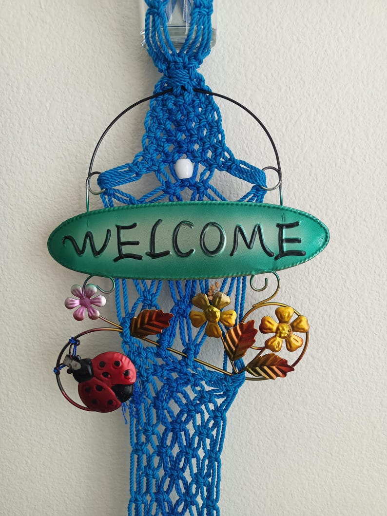Blue Welcome Sign Macrame Wall Planter Hanger - Etsy