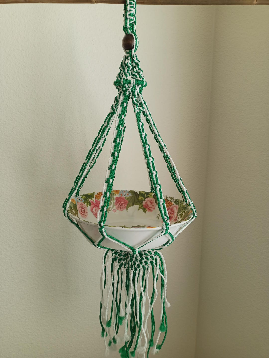 Green and White Macrame Bowl Plant Hanger - Etsy
