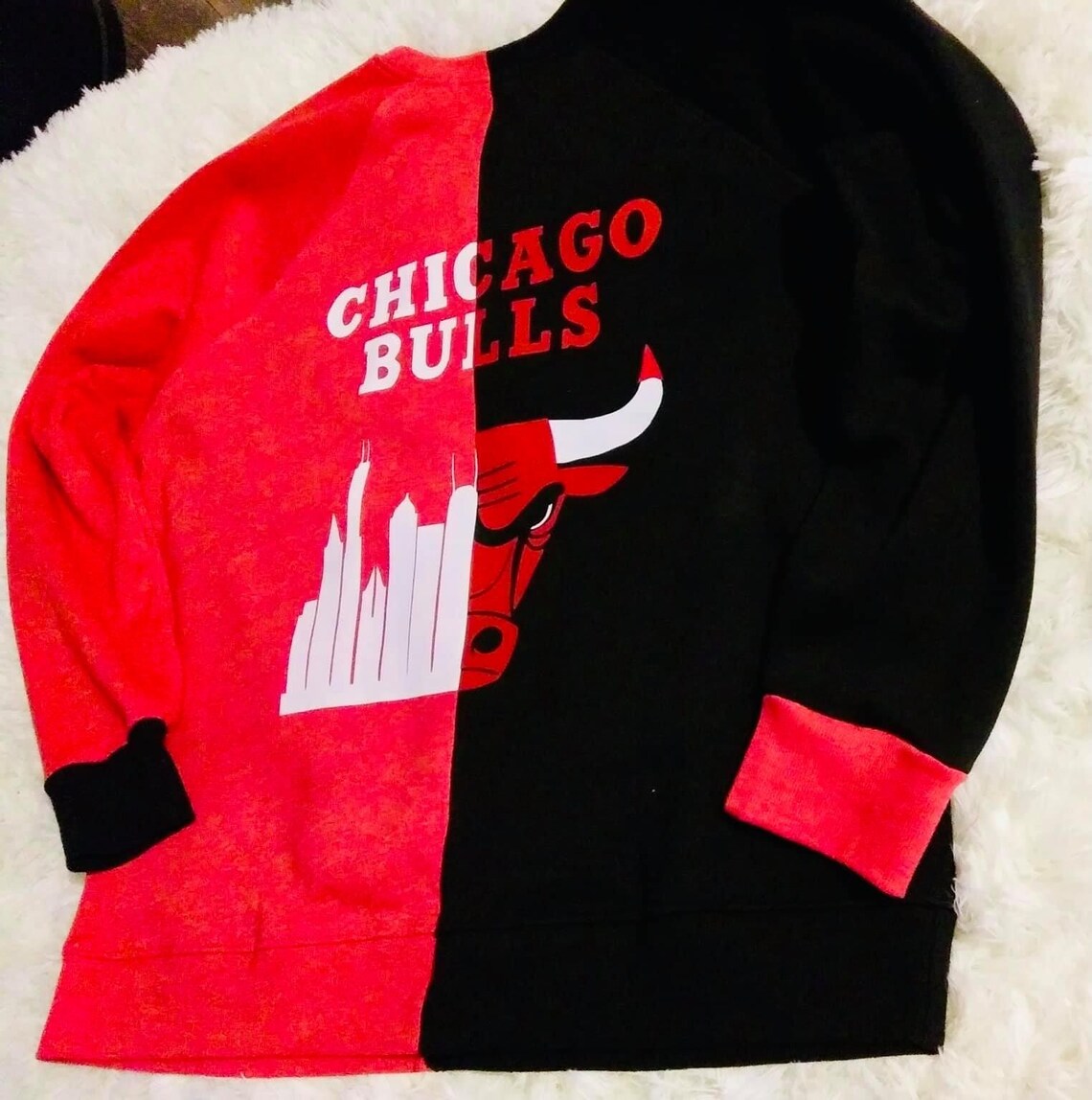 Chicago Bull Color Block, Red and Black Chicago Bull Sweatshirt \ T ...