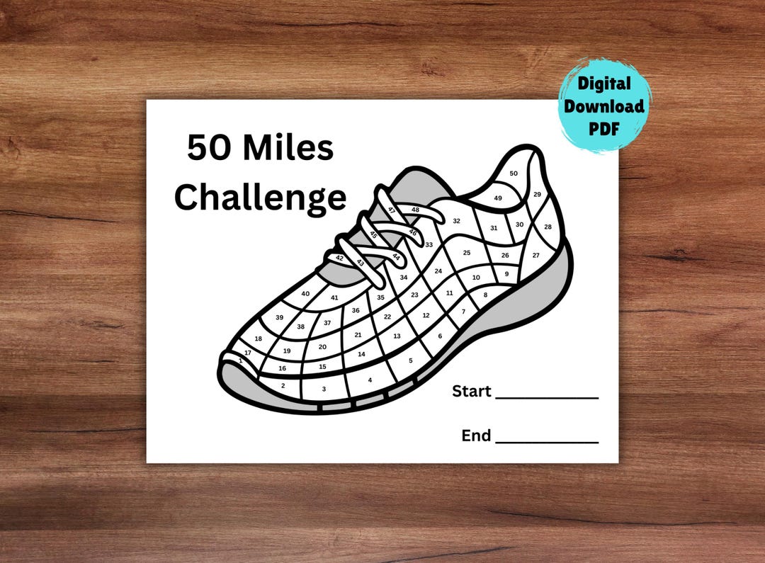 50 Miles Running Challenge Tracker, 50 Mile Walking Challenge Tracker ...