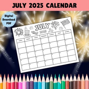 July 2025 Coloring Calendar, Printable July Calendar Activity, Monthly ...