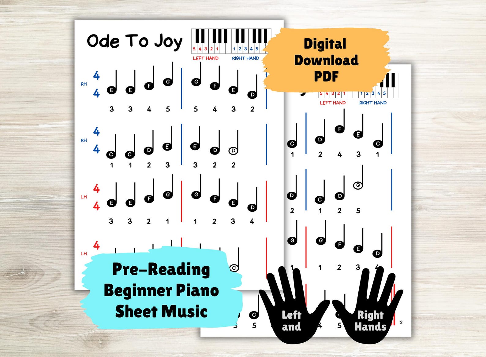 Ode to Joy Printable Beginner Piano Pre-reading, Pre Staff Easy Piano ...