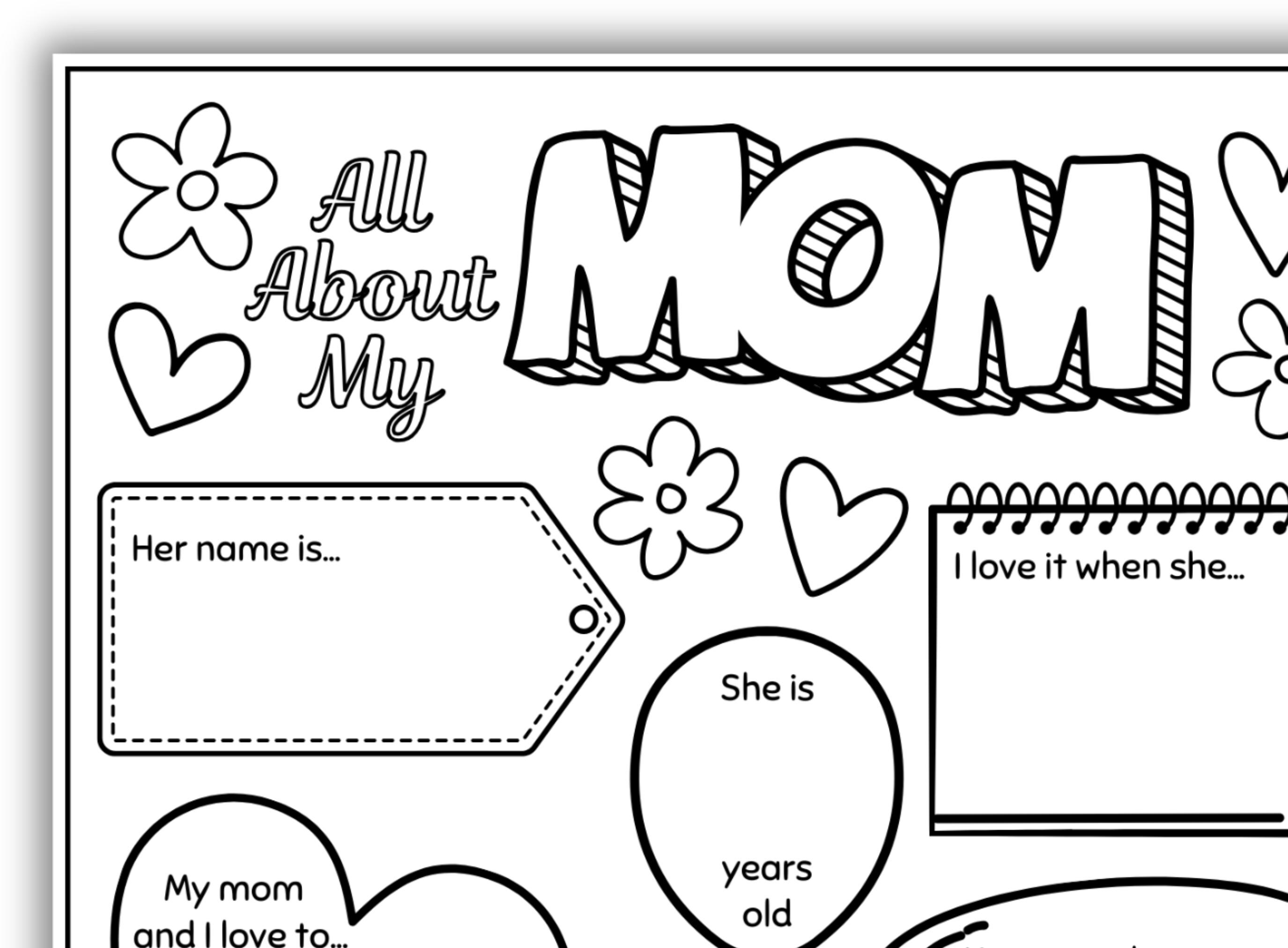 All About My Mom Fill in Template, Mother's Day Activity, Mother's Day ...