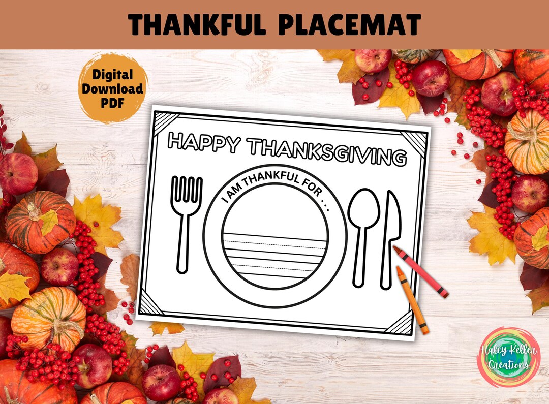 I Am Thankful for Placemat Activity, Printable Thanksgiving Keepsake ...