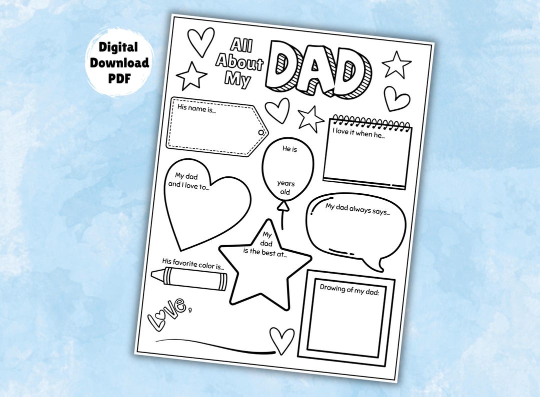 All About My Dad Fill in Template, Father's Day Activity, Father's Day ...