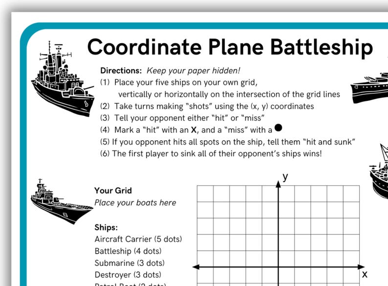 Math Plotting Points Battleship Game, Cartesian Coordinate Plane ...