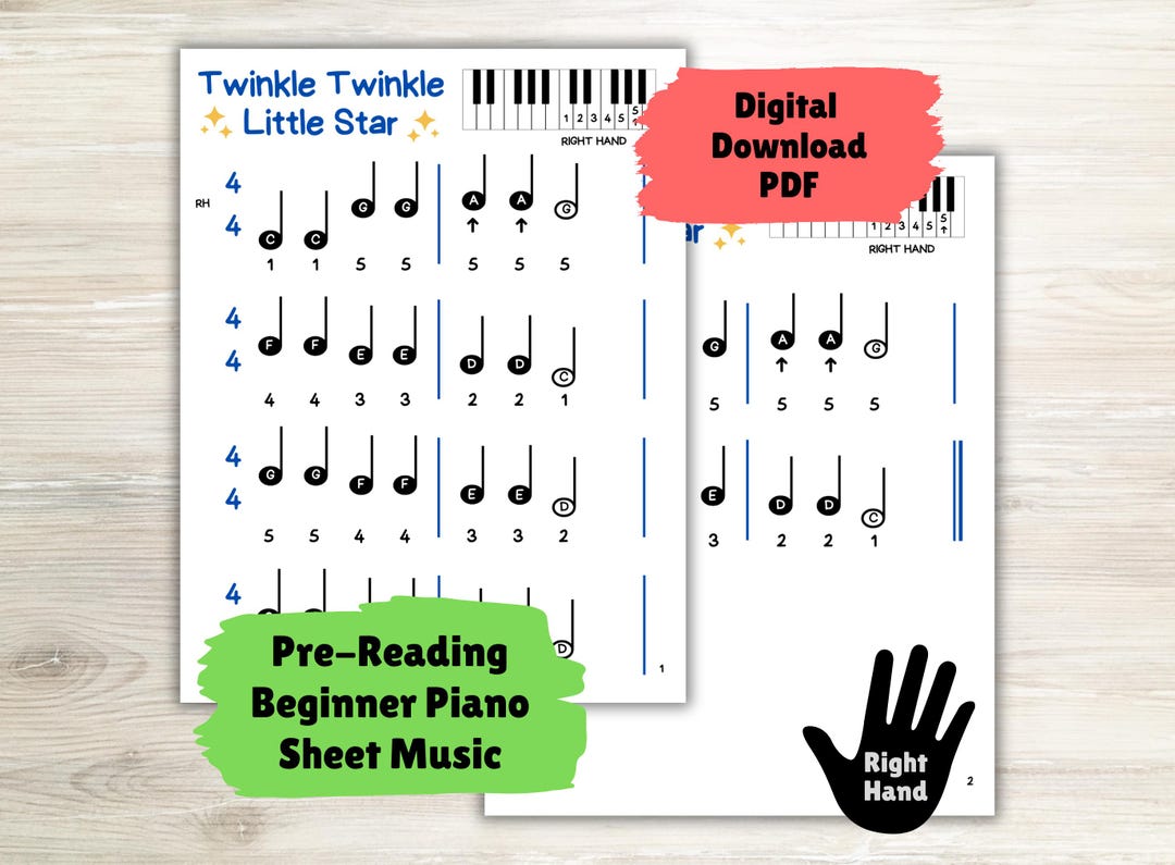 Twinkle Twinkle Little Star Printable Beginner Piano, Pre Staff Easy ...