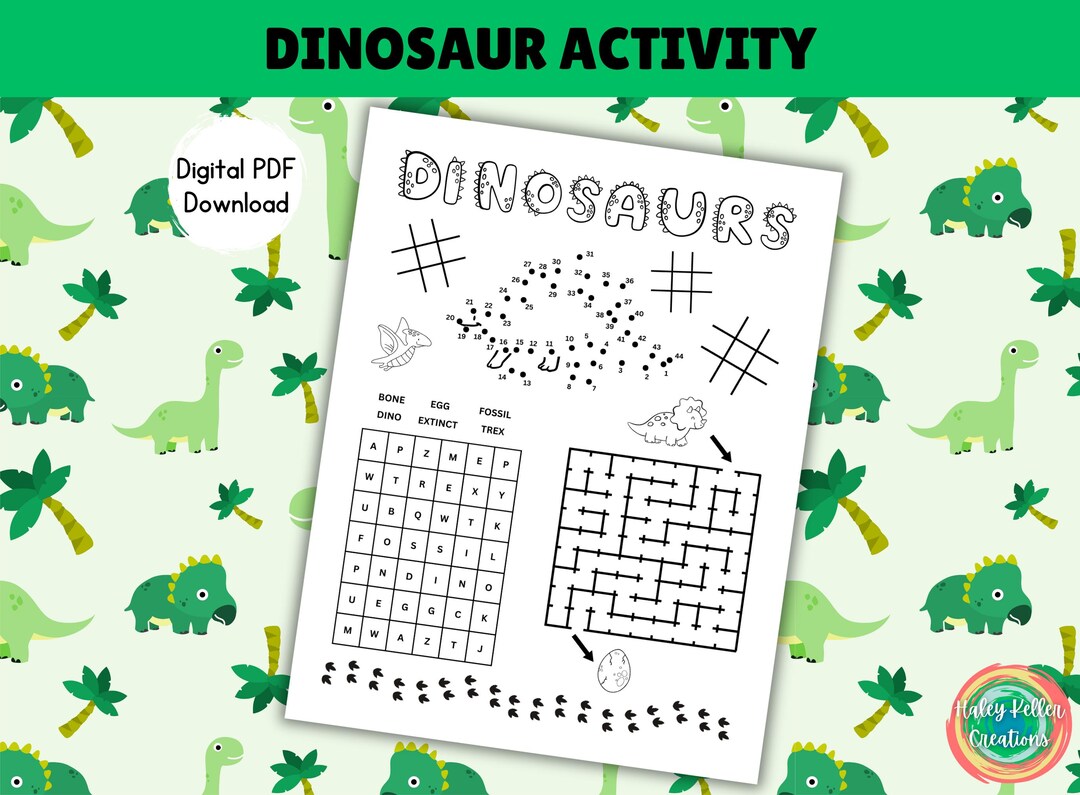 Dinosaur Activity Sheet | Kids Dinosaur Birthday Party Placemat ...