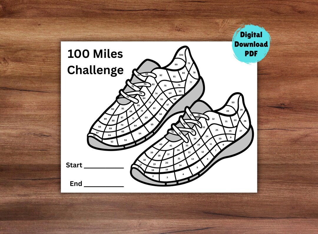 100 Miles Running Challenge Tracker, 100 Mile Walking Challenge Tracker ...