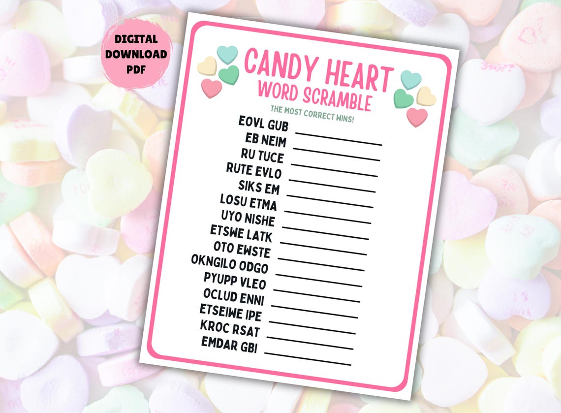 Candy Hearts Sayings Guessing Game, Valentine's Day Conversation Hearts ...