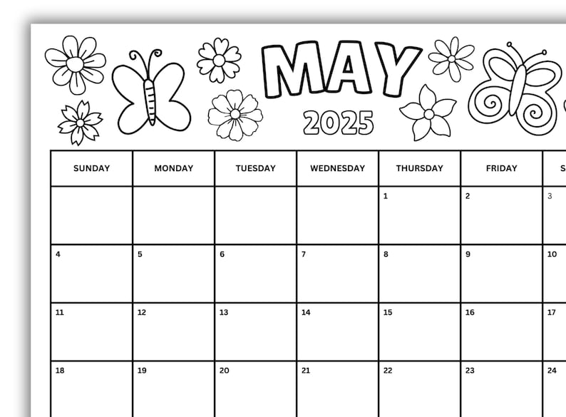 May 2025 Coloring Calendar Printable May Calendar Activity Monthly ...