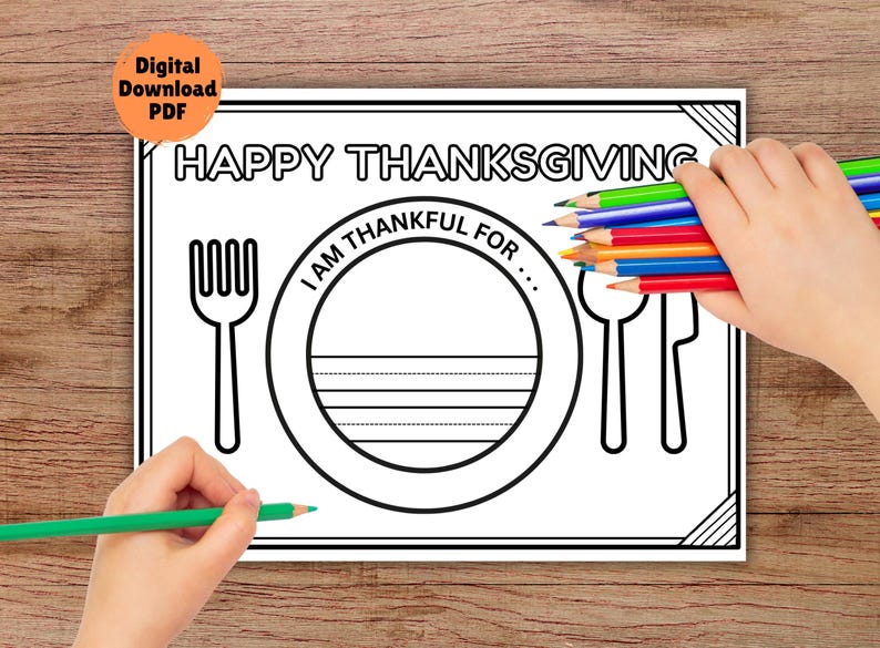I Am Thankful for Placemat Activity, Printable Thanksgiving Keepsake ...