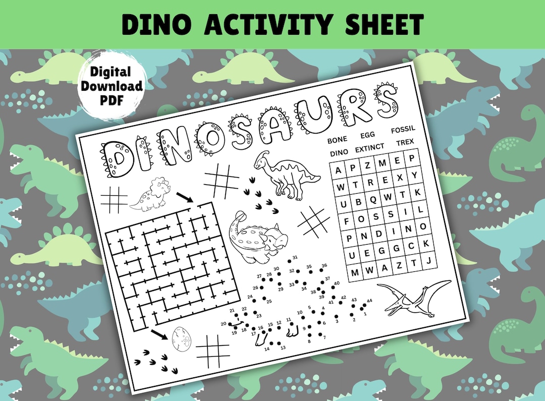 Dinosaurs Coloring Activity Placemat, Kids Dinosaur Birthday Party ...
