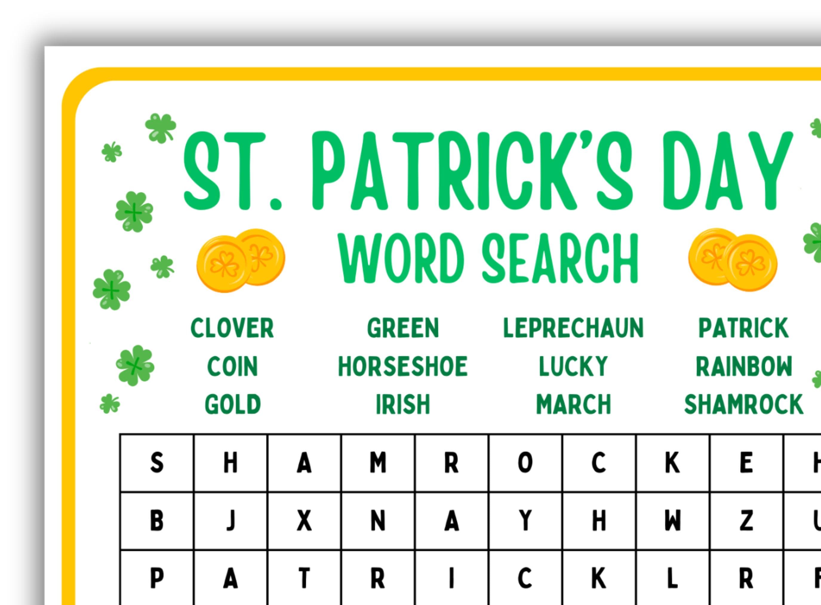 Printable St Patricks Day Word Search, St Paddys Day Games for Kids, St ...