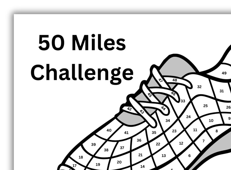 50 Miles Running Challenge Tracker, 50 Mile Walking Challenge Tracker ...
