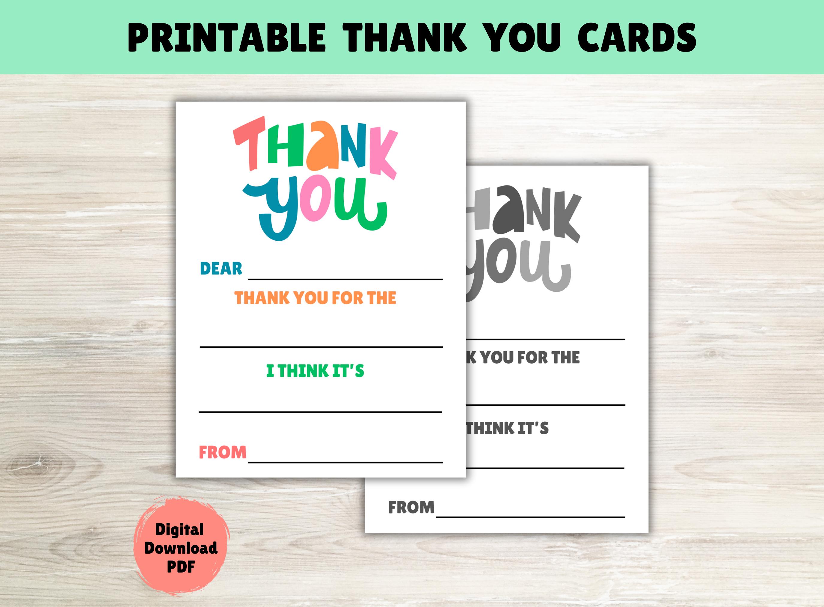 Printable Kids Fill in the Blank Thank You Card, Printable Thank You ...