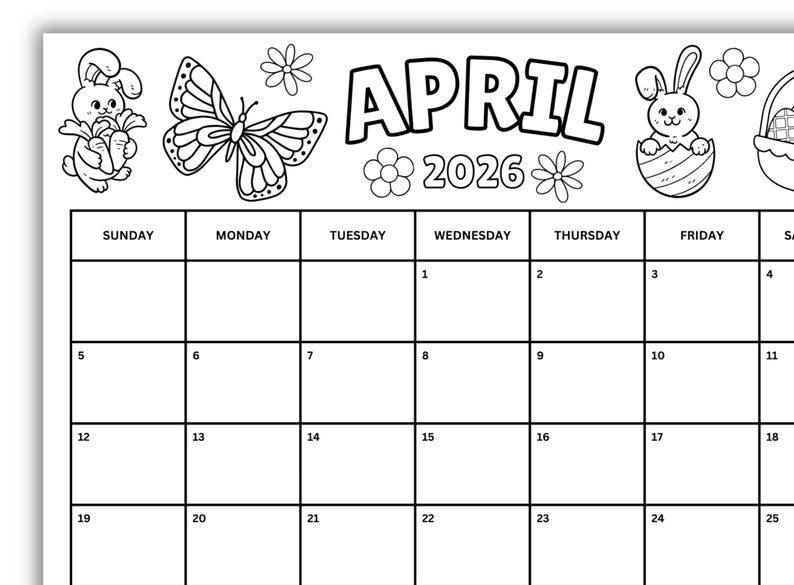 April 2026 Coloring Calendar, Printable March Calendar Activity ...