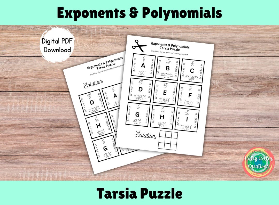 Exponents and Polynomials Tarsia Puzzle | Multiplying and Factoring ...