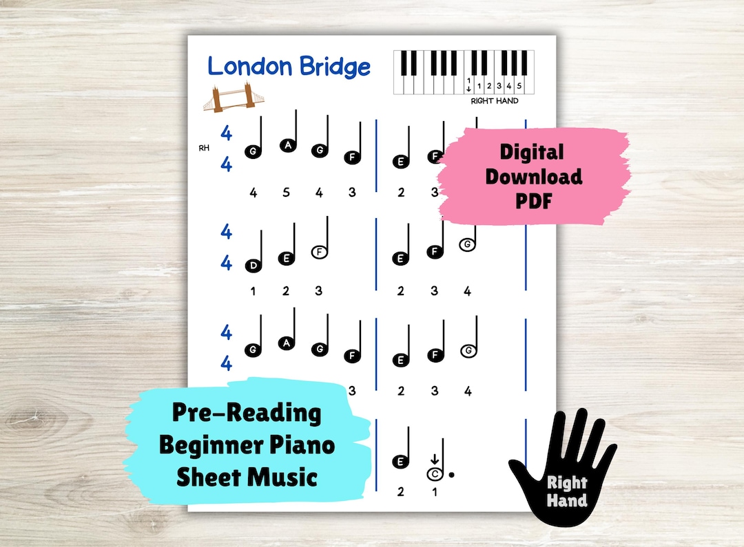 London Bridge Printable Beginner Piano Pre-reading, Pre Staff Easy ...