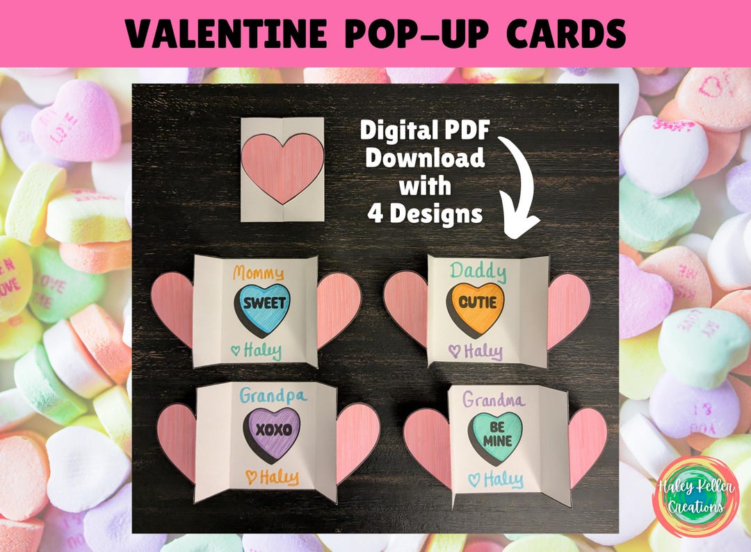 Printable Pop up Valentines Day Card Candy Heart Coloring Download ...