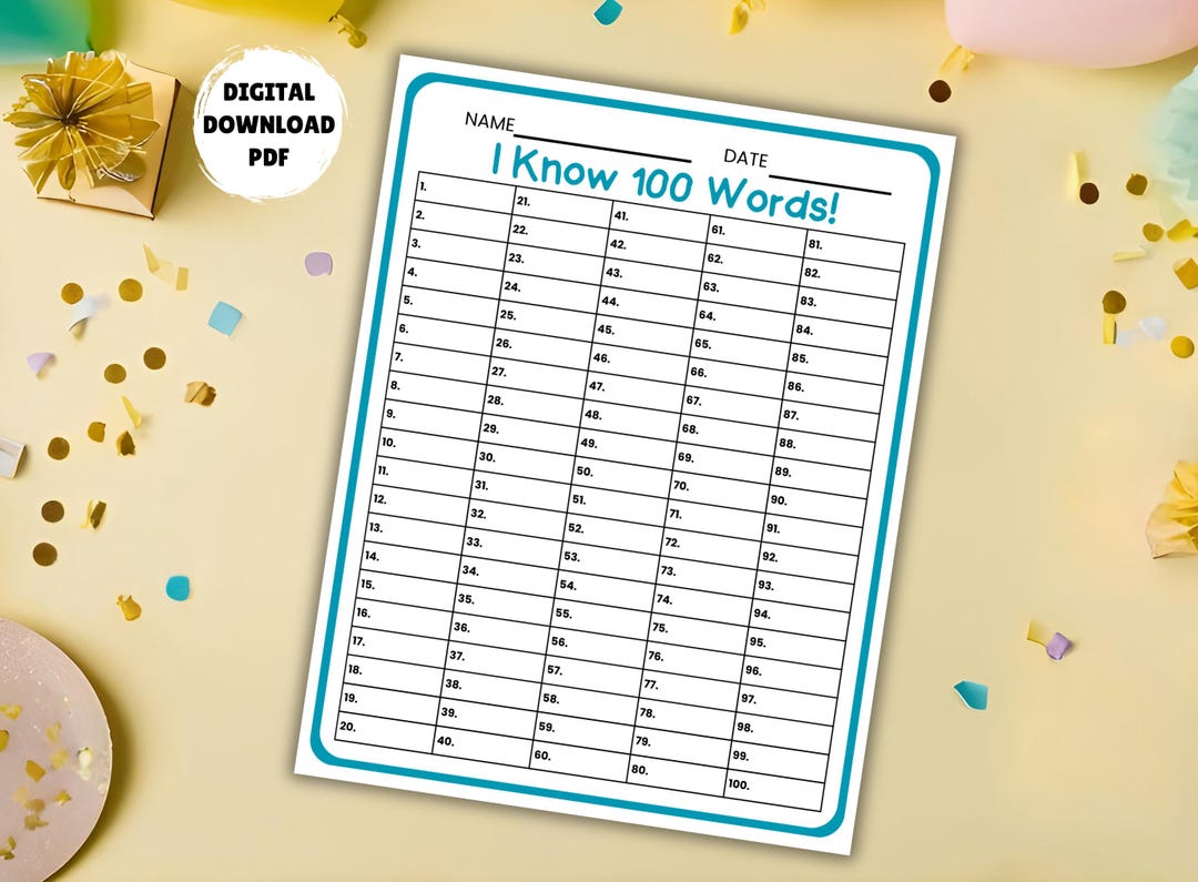 100 Words Activity Page | Printable 100 Days of School Worksheet ...