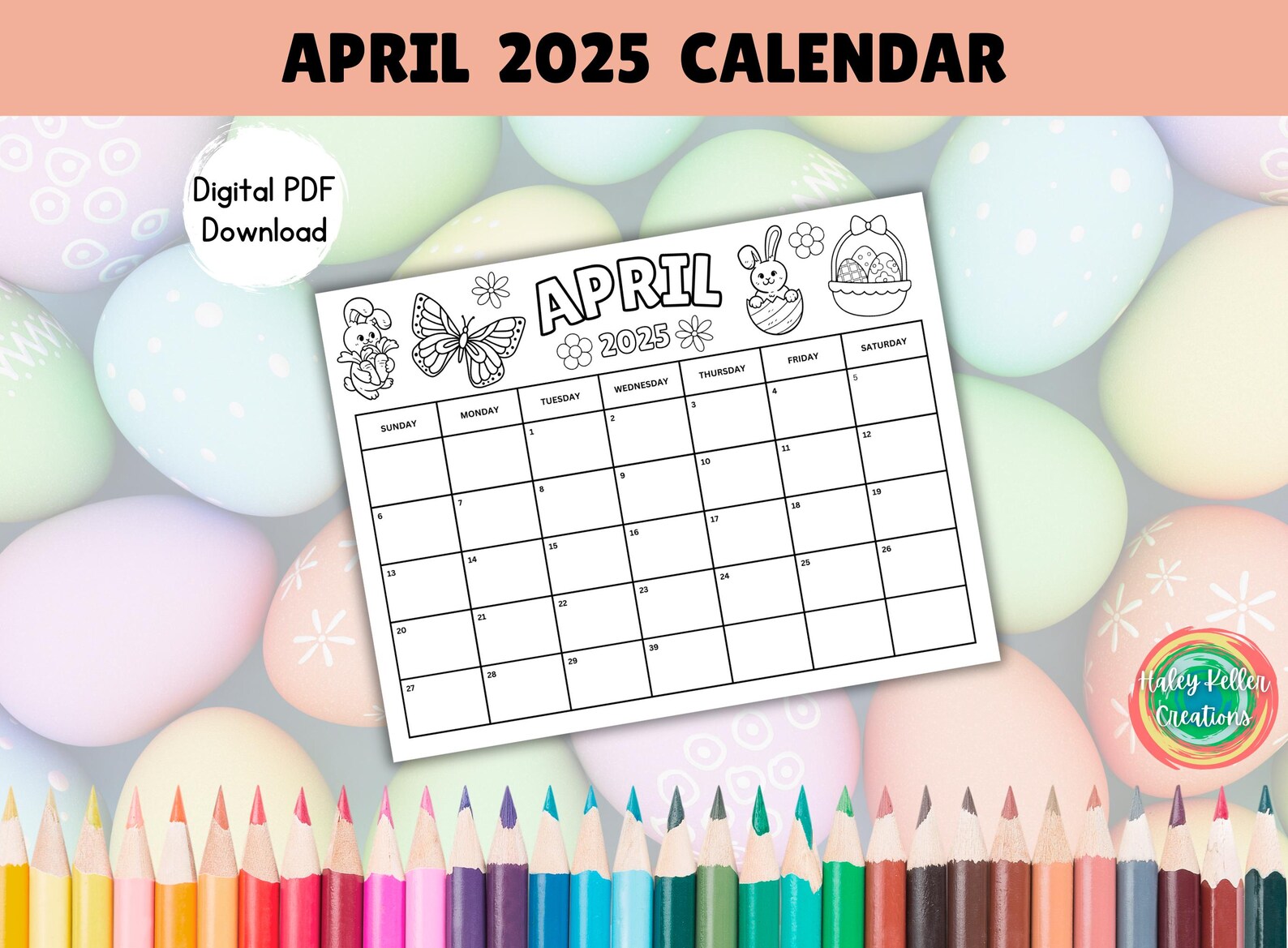 April 2025 Coloring Calendar Printable April Calendar Activity Monthly ...