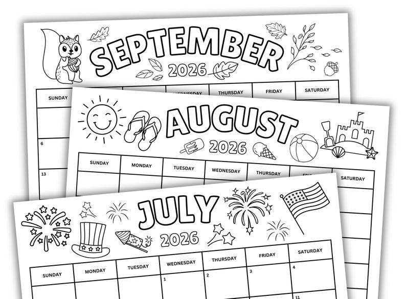 18-month Coloring Calendar Download, 2025-2026 Calendar Printable ...