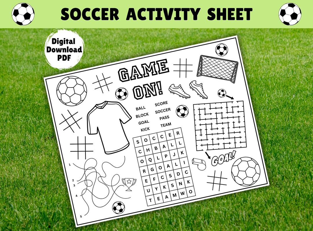 Soccer Party Placemat, Printable Soccer Coloring Activity Sheet, Kids ...