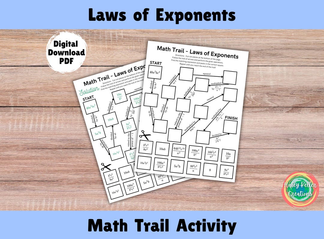 Laws of Exponents Math Activity, Printable Rules of Exponents Review ...