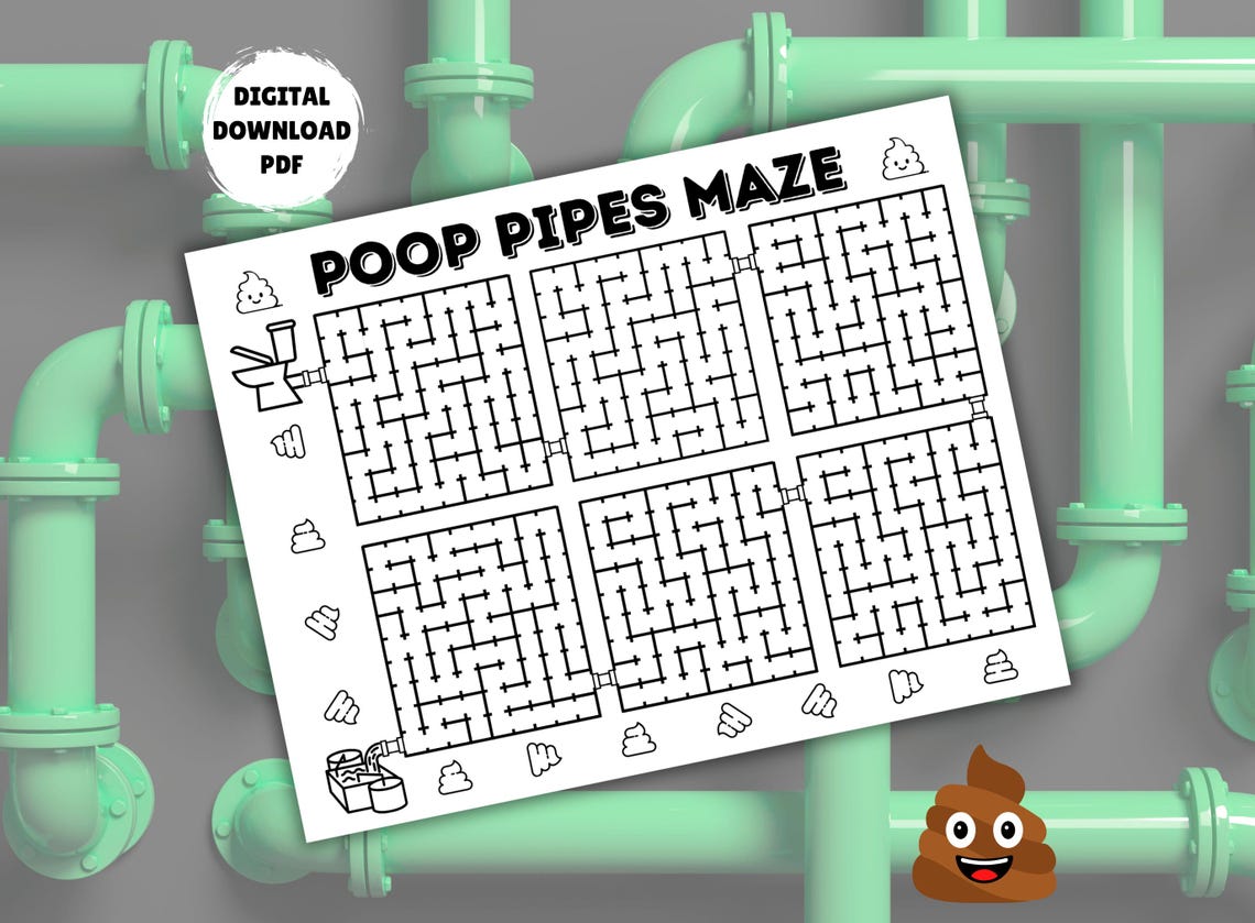 Poop Pipes Maze Worksheet Instant Download Poop Emoji Activity ...