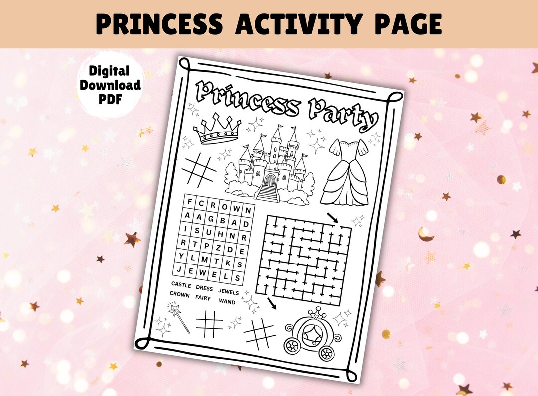 Princess Party Placemat, Printable Princess Coloring Activity Page ...