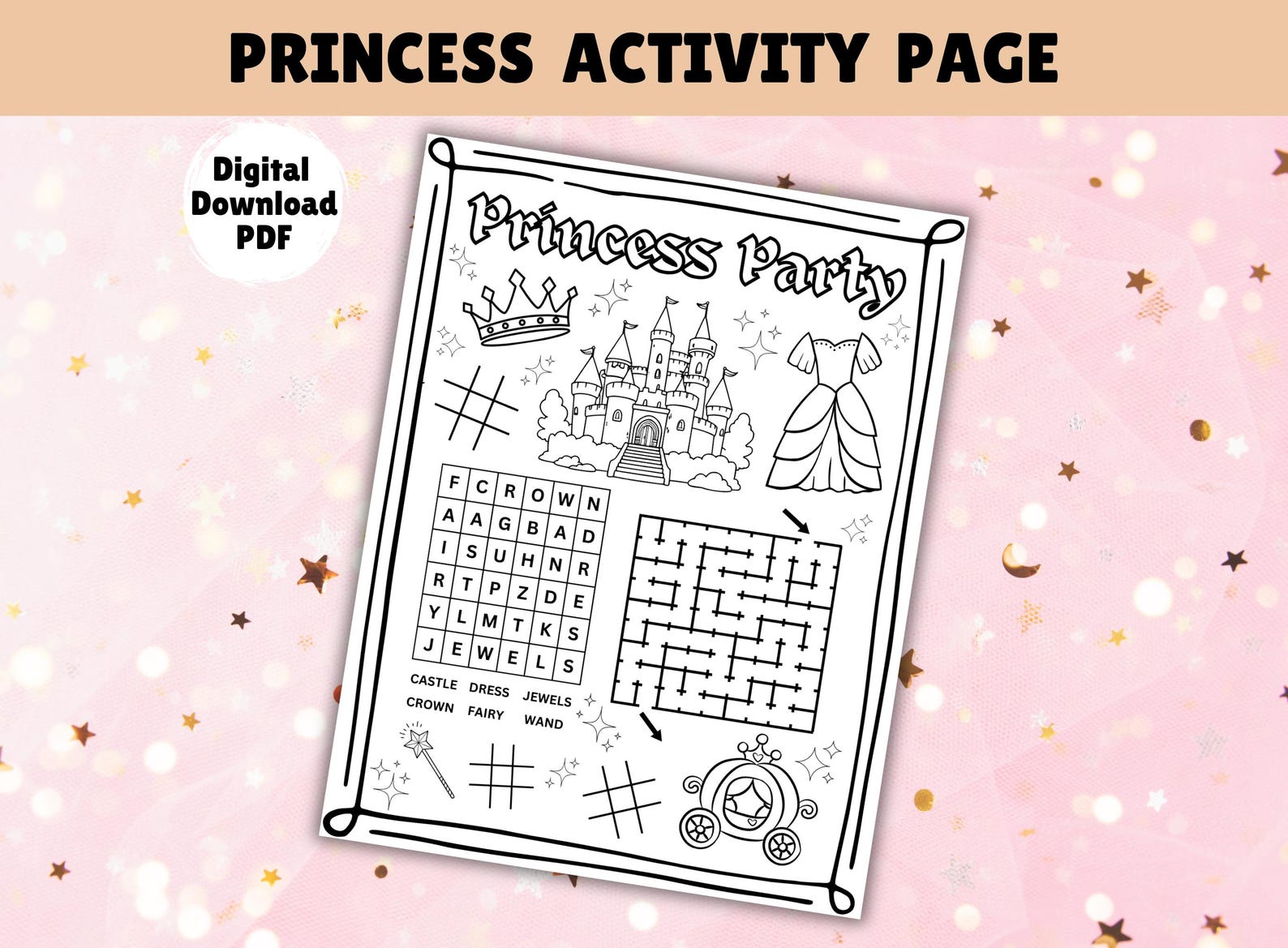 Princess Party Placemat, Printable Princess Coloring Activity Page ...