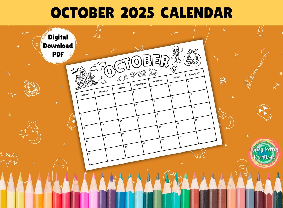 October 2025 Coloring Calendar, Printable October Calendar Activity ...