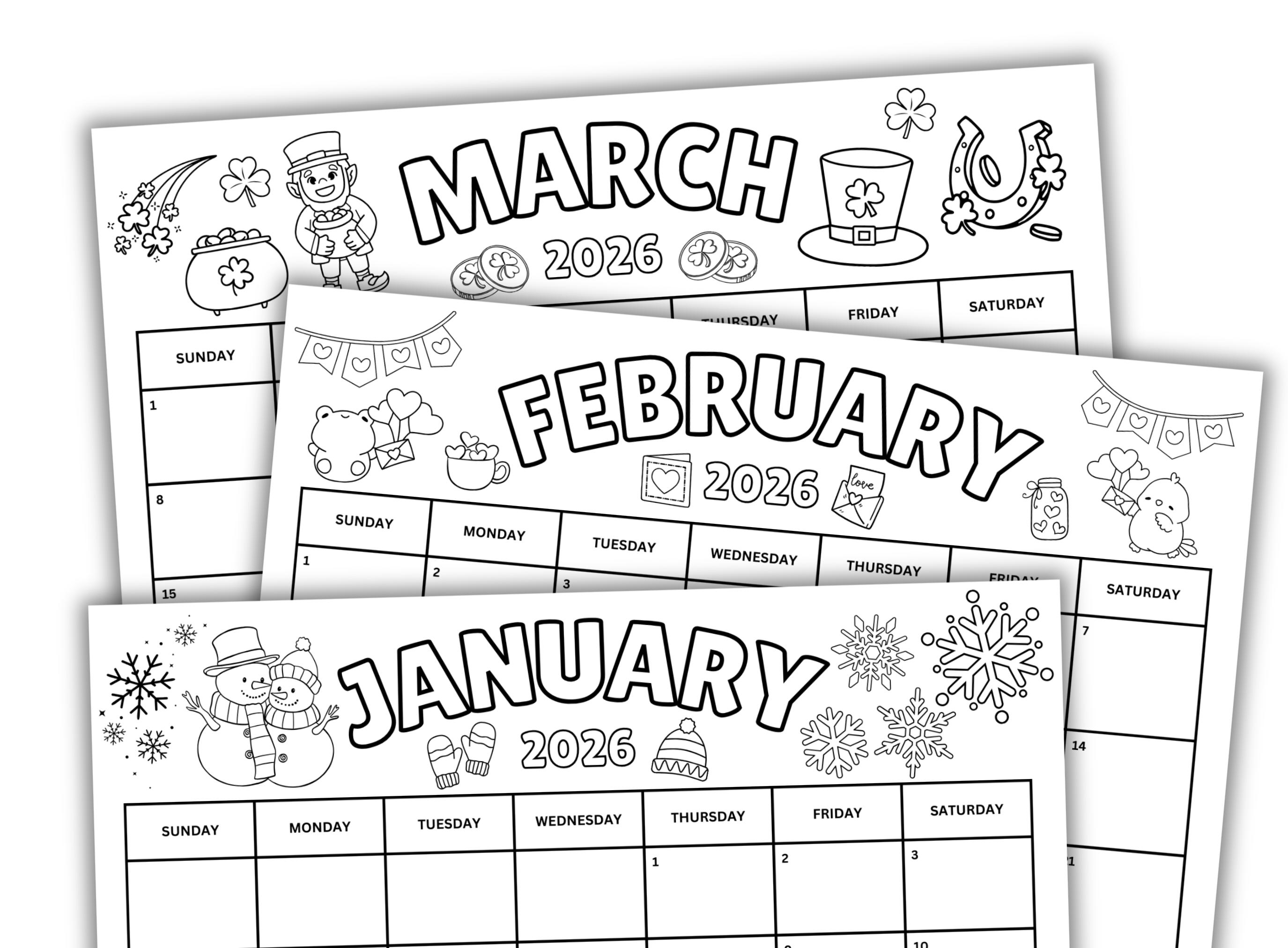 18-month Coloring Calendar Download, 2025-2026 Calendar Printable ...