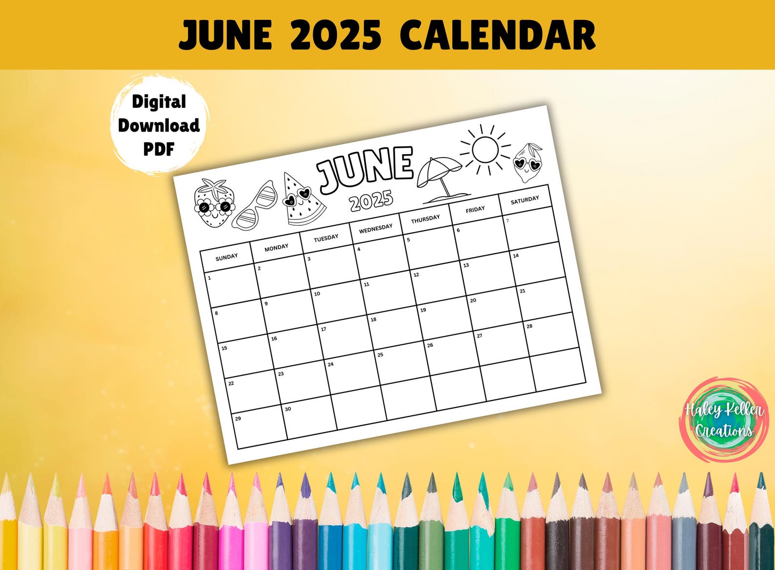 June 2025 Coloring Calendar Printable June Calendar Activity Monthly ...