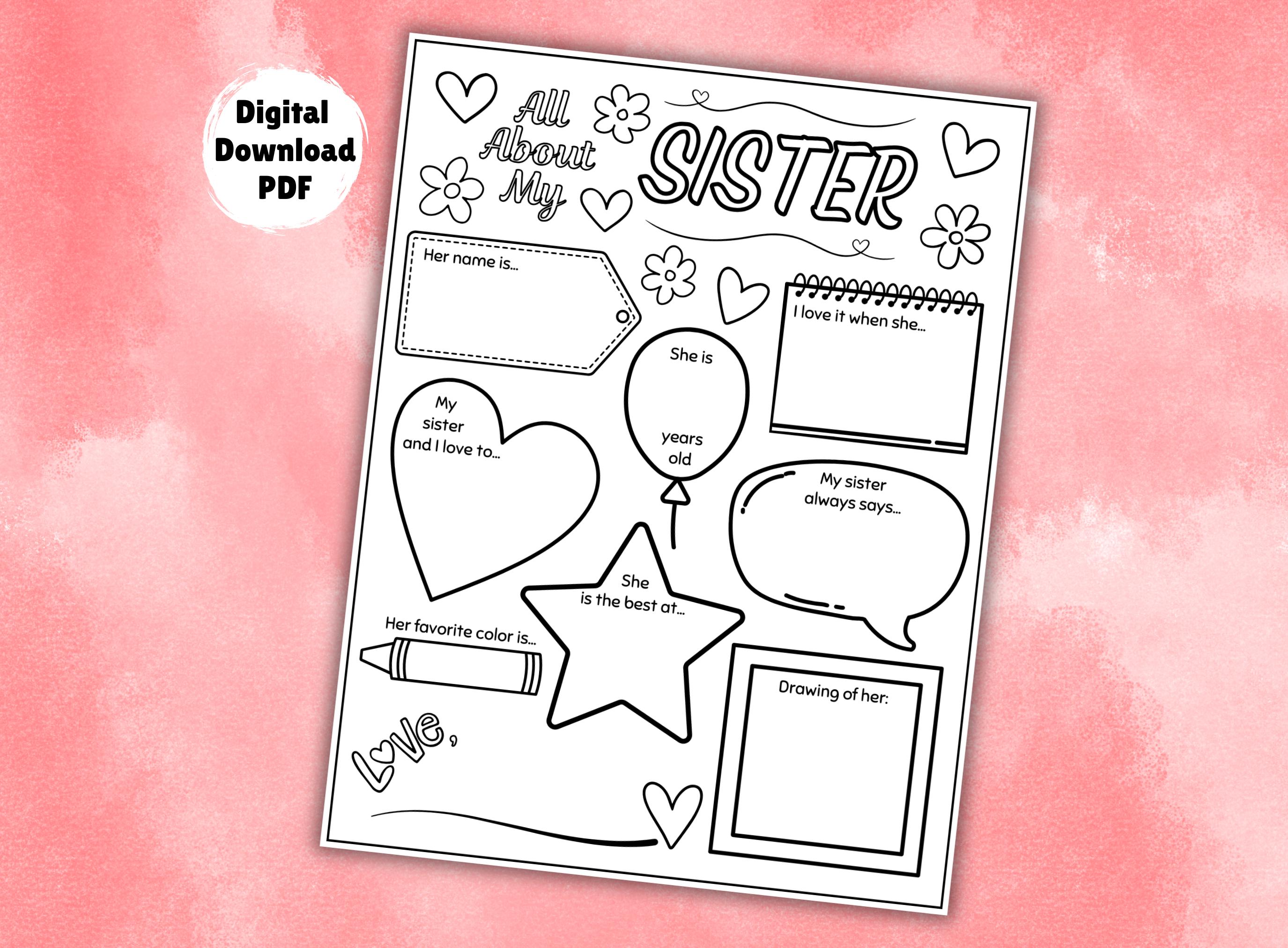 All About My Sister Fill in Template, Sibling's Day Activity, My Sister ...