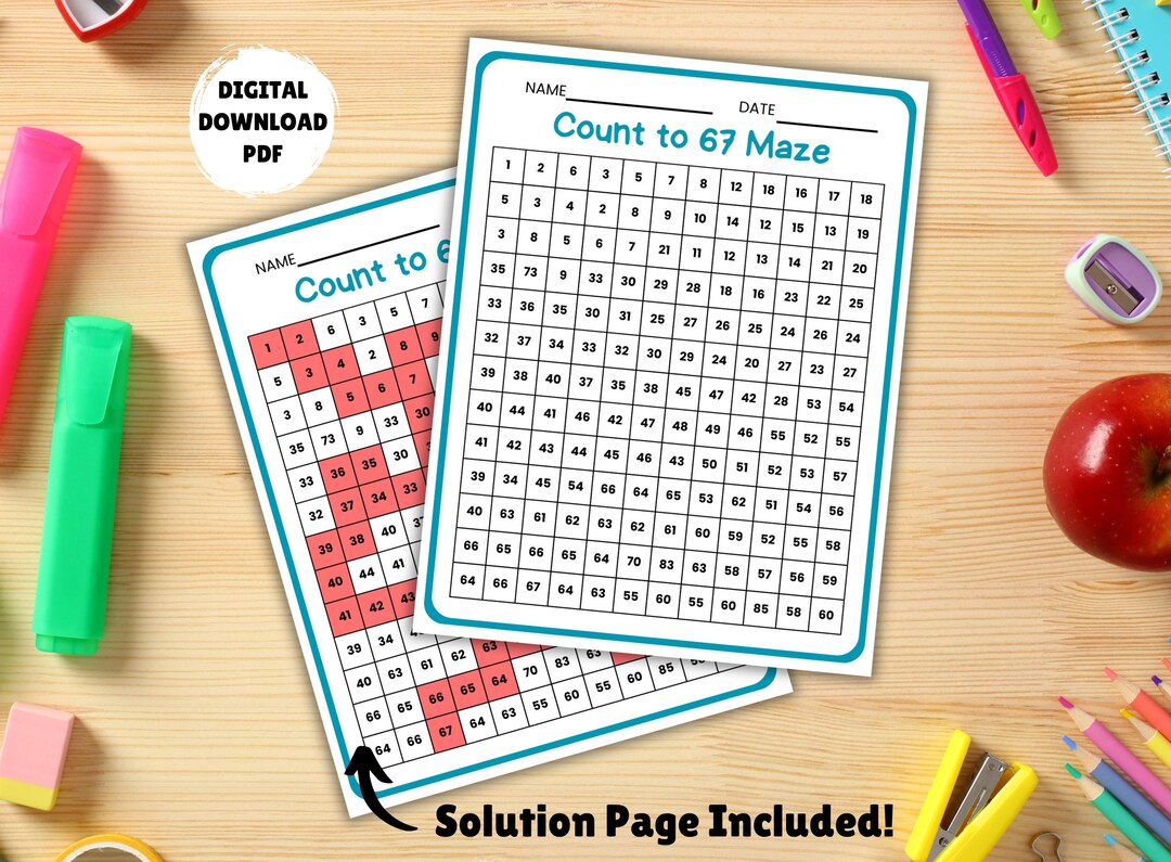 Counting to 67 Maze Activity, 6-7 Days of School Classroom Party Game ...
