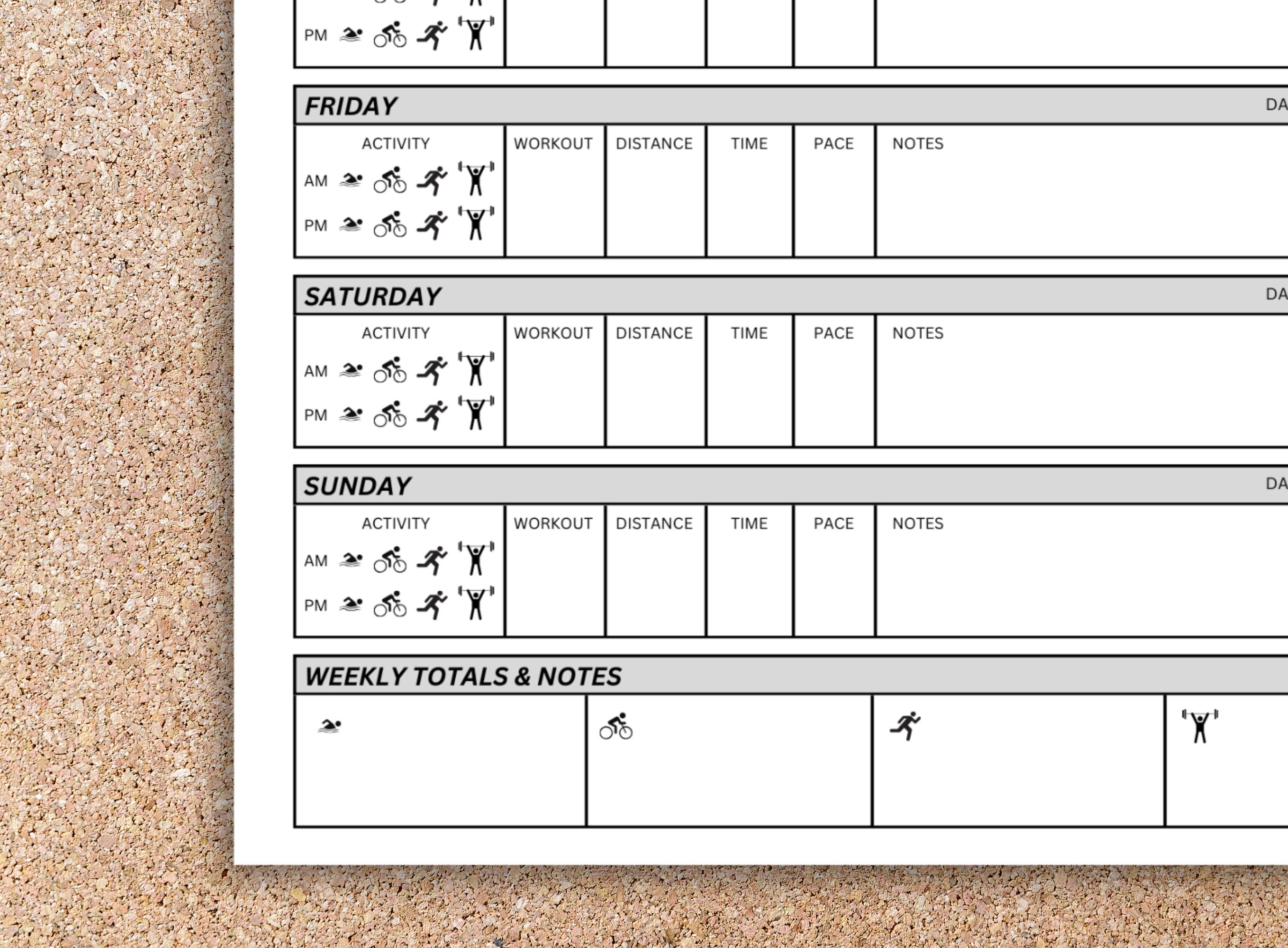 Printable Multisport Exercise Journal | Triathlon Training Log | Weekly ...