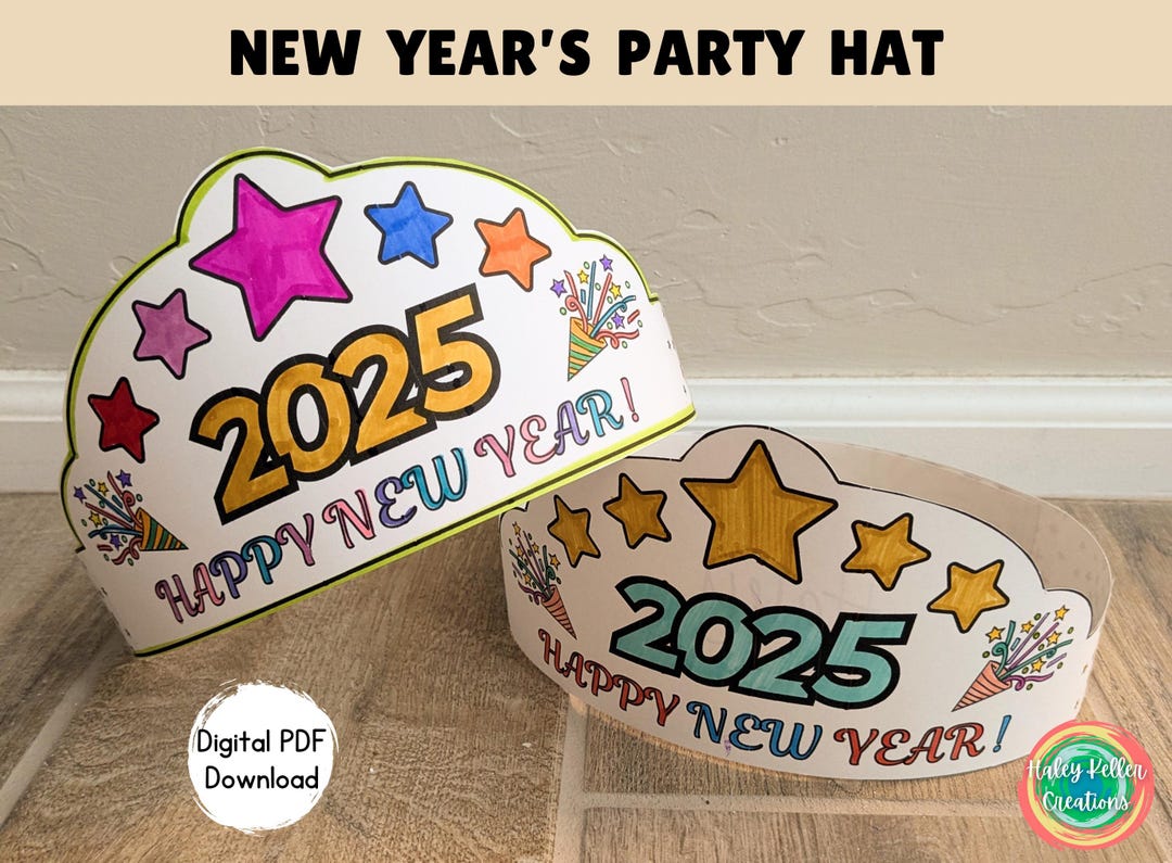2025 New Year's Party Hat | Kids Happy New Years Coloring Activity ...