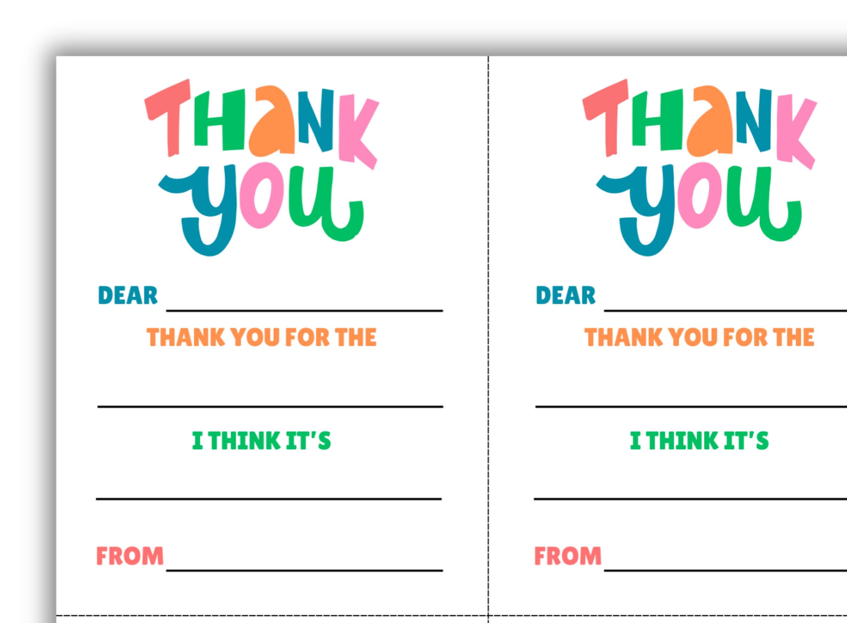 Printable Kids Fill in the Blank Thank You Card, Printable Thank You ...