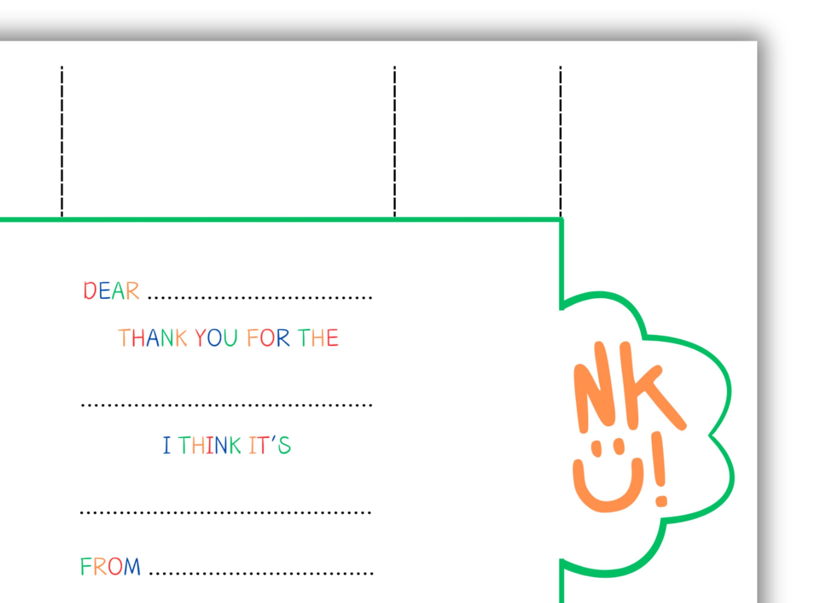 Kids Thank You Cards, Printable Fill in the Blank Thank You Card for ...