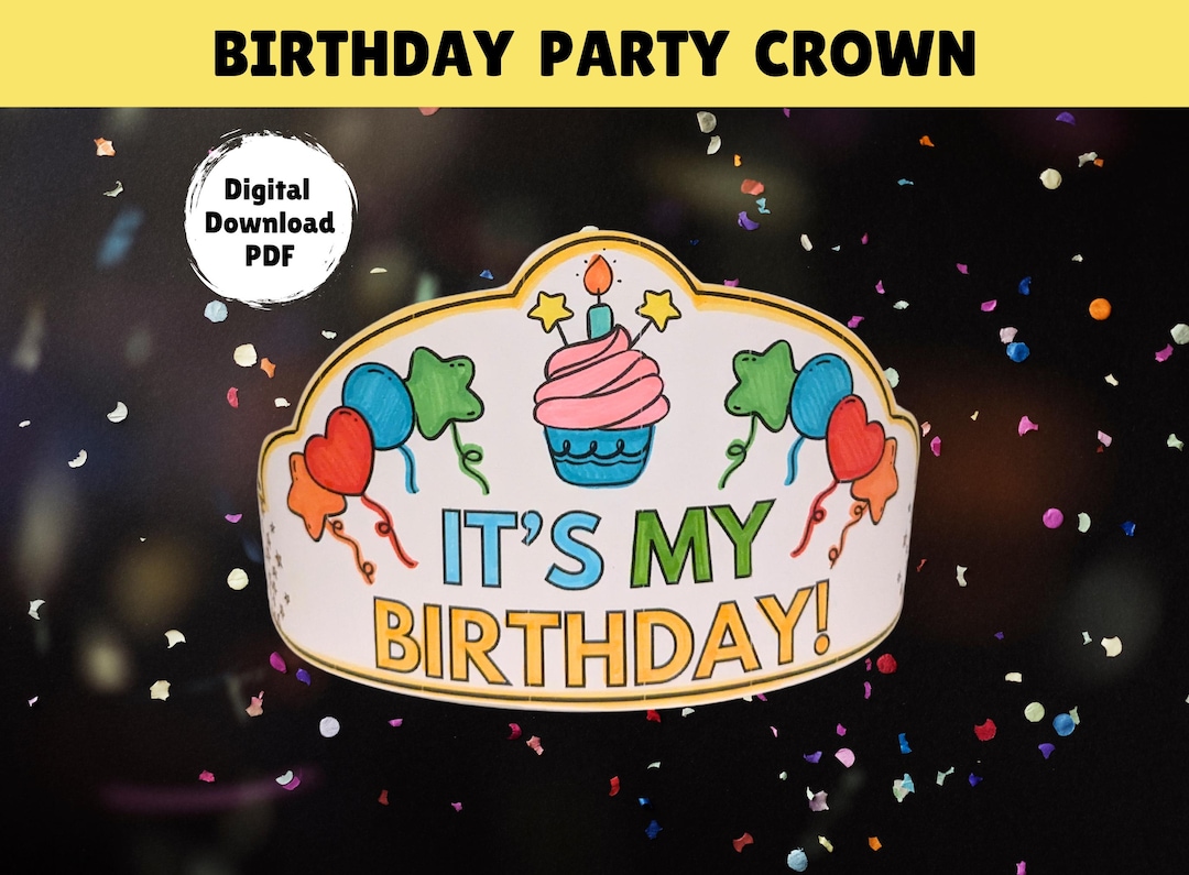 Kids Birthday Hat Coloring Activity for School, Happy Birthday Crown ...