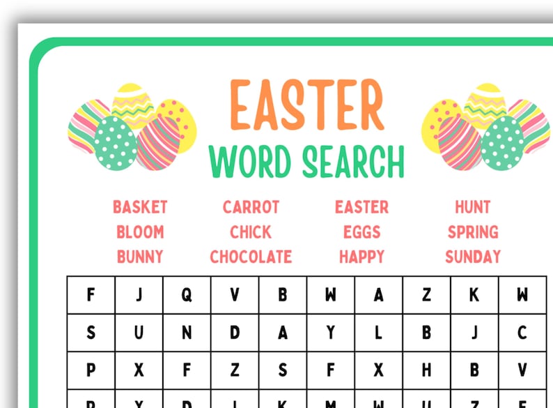 Printable Easter Word Search Game for Kids, Easter Word Puzzle ...