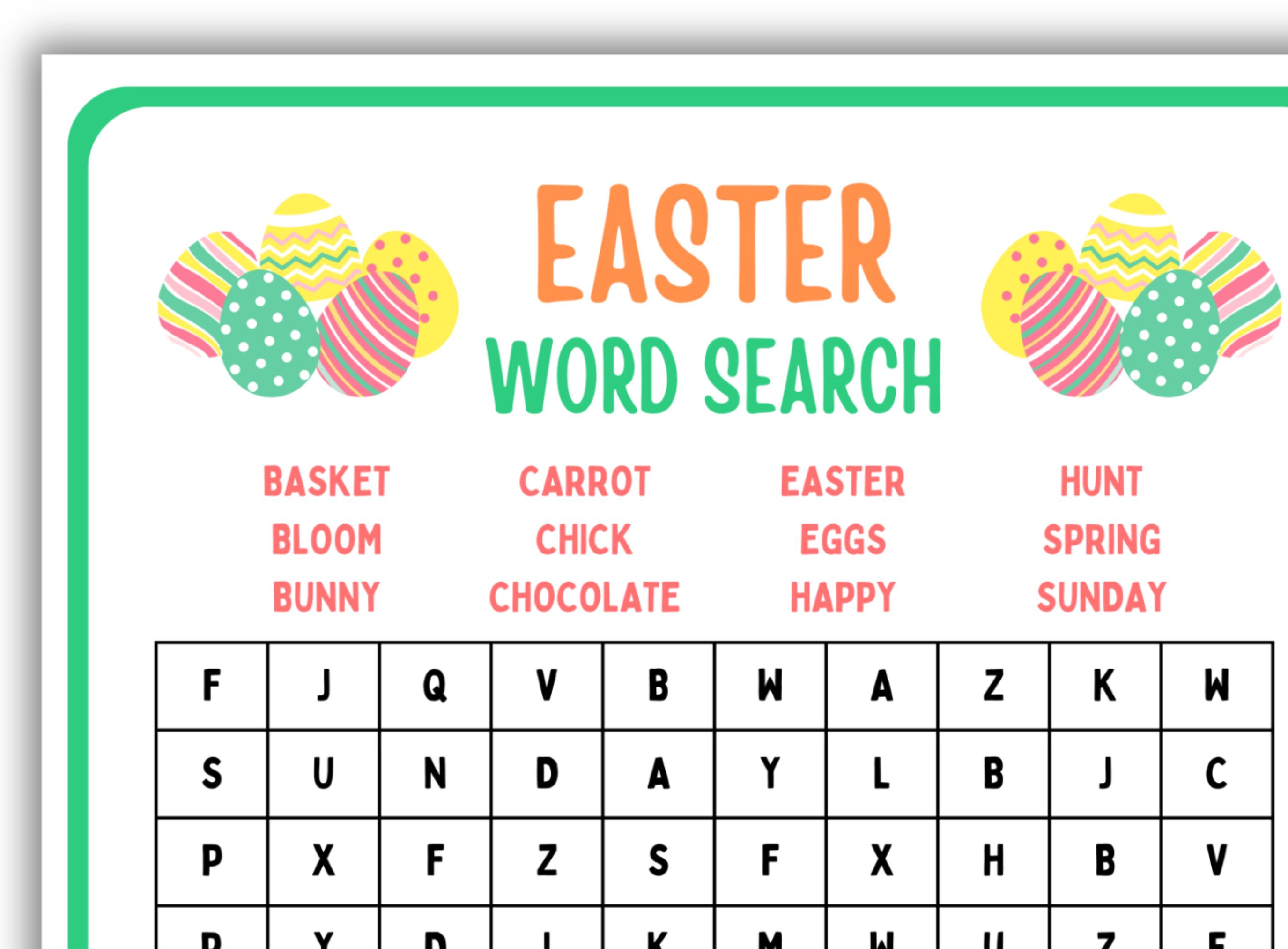 Printable Easter Word Search Game for Kids, Easter Word Puzzle ...