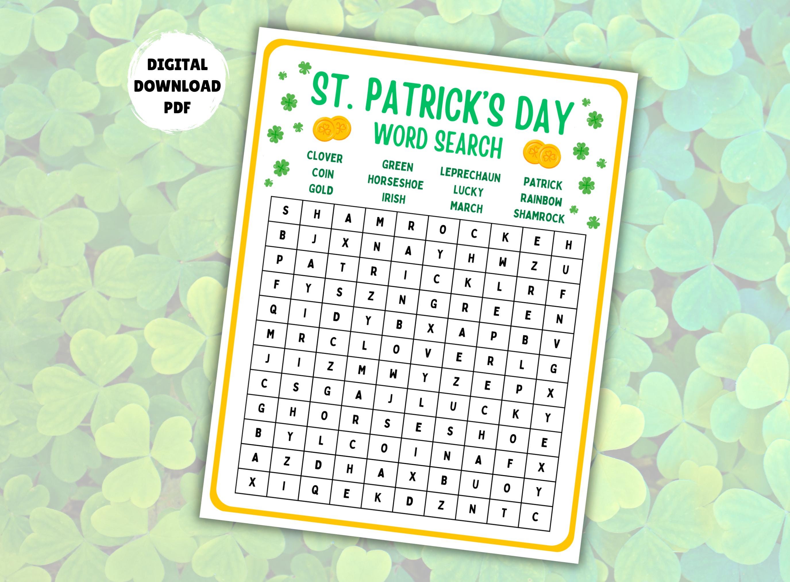 Printable St Patricks Day Word Search, St Paddys Day Games for Kids, St ...