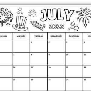 July 2025 Coloring Calendar, Printable July Calendar Activity, Monthly ...