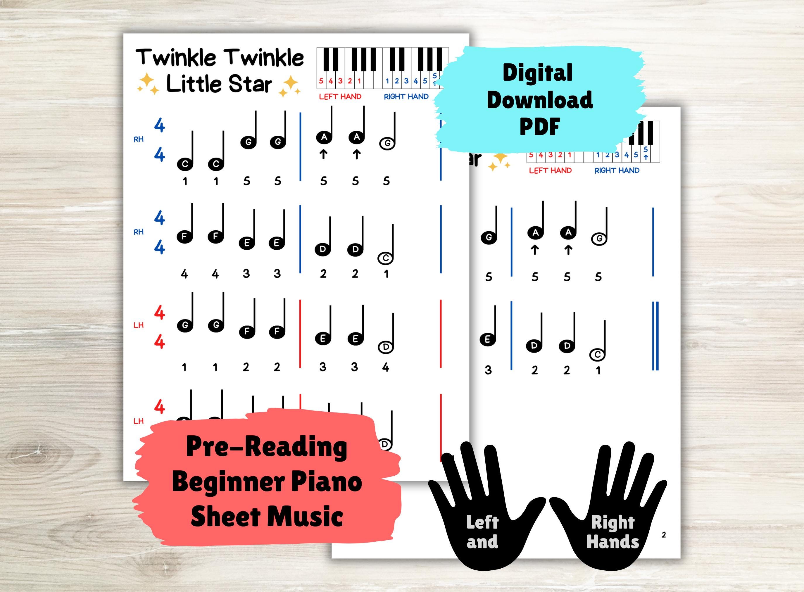 Twinkle Little Star Beginner Piano Pre-reading, Pre Staff Easy Piano ...