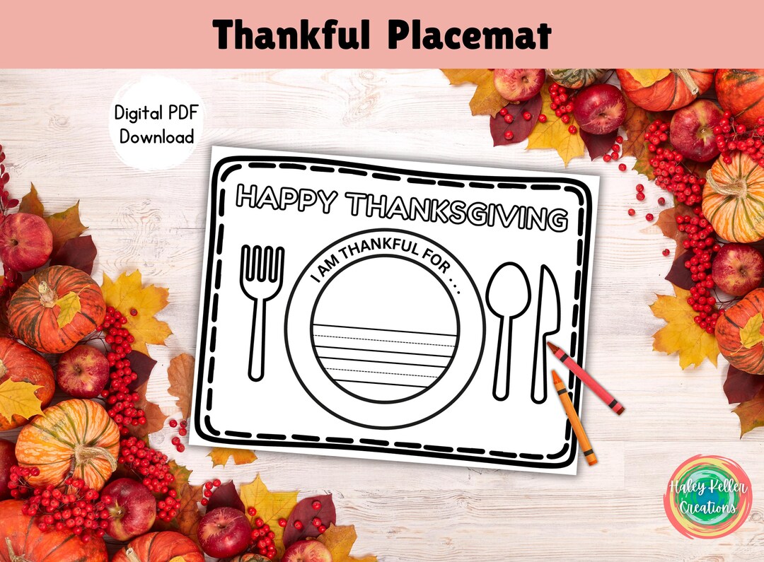 Thankful for Placemat Activity, Thanksgiving Printable Worksheet ...