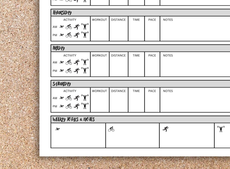 Printable Multisport Exercise Log | Triathlon Training Journal | Weekly ...
