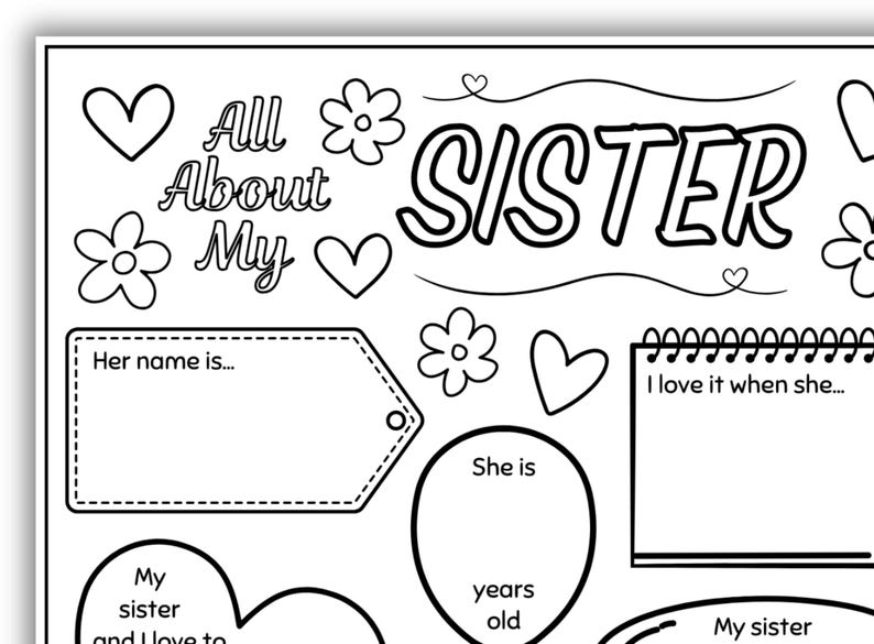 All About My Sister Fill in Template, Sibling's Day Activity, My Sister ...